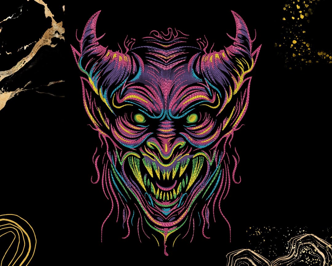 Demon Face Embroidery Design | Psychedelic Neon Monster | Jackets ...