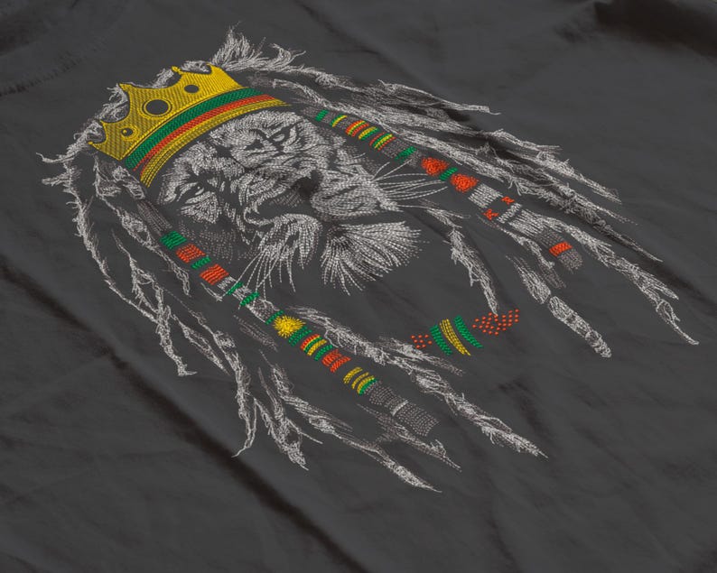 Rasta Crown Lion Embroidery Design | Reggae Rastafarian Theme | Apparel ...