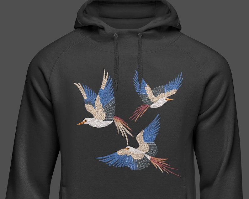Flying Birds Embroidery Design | Elegant Heron Crane Digital Pattern ...