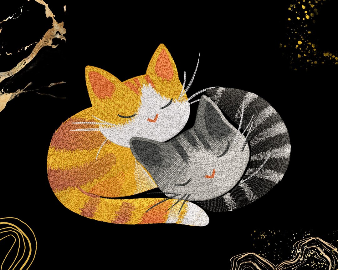 Two Sleeping Cats Embroidery Design | Cute Cuddling Kittens | Cat ...