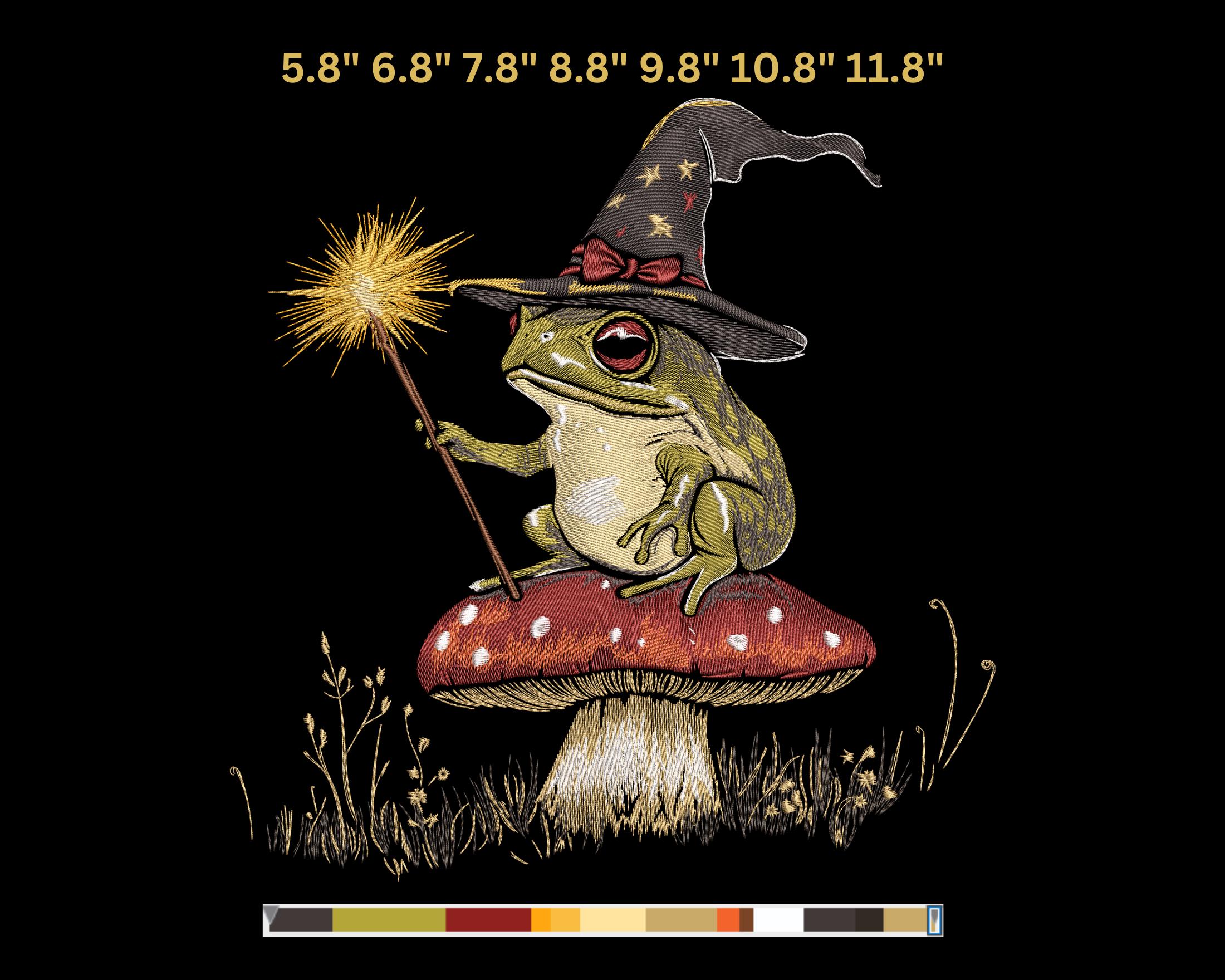 Witch Frog Embroidery Design | Magical Fantasy Toad on Mushroom ...