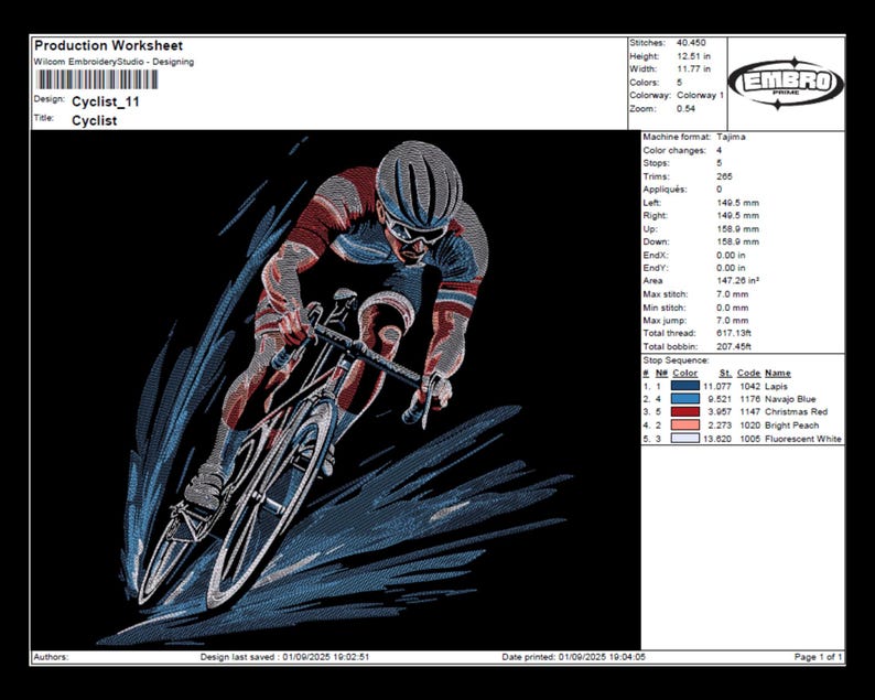 Cyclist Embroidery Design | Racing Bike Sports Theme | for Athletes and ...