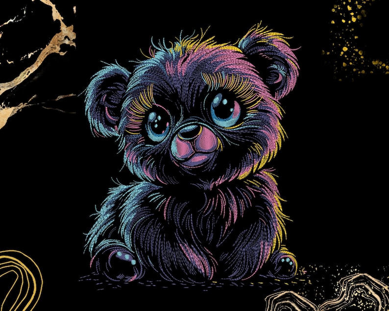 Cute Purple Bear Embroidery, Digital Embroidery Design, DIY Embroidery ...