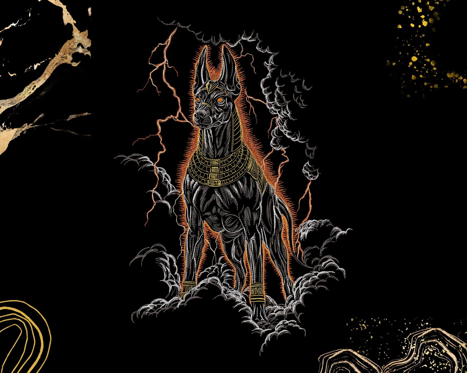 Anubis Jackal Embroidery Design | Egyptian God Lightning Art | Gothic ...