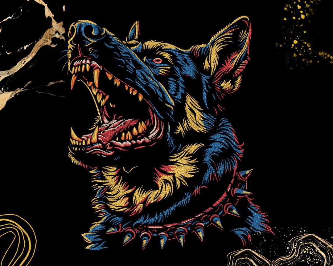 German Shepherd Embroidery Design | Fierce Dog Head Art | for Jackets ...