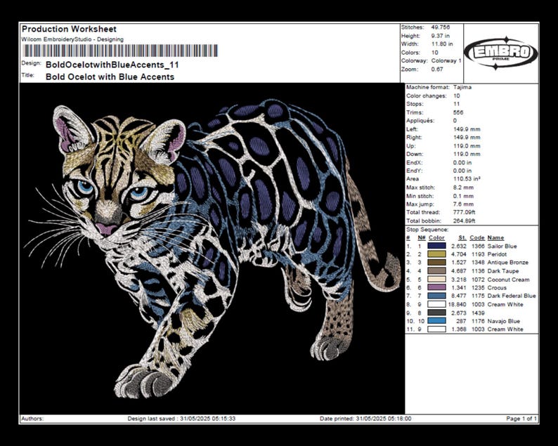 Ocelot Embroidery Design | Bold Wild Cat Theme | Jungle Animal Decor ...