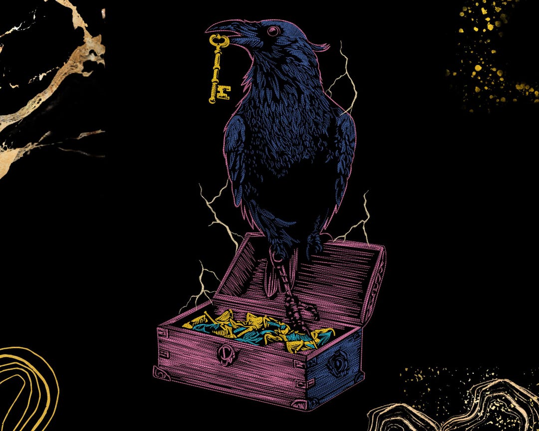 Raven Treasure Embroidery Design | Gothic Raven With Key and Chest ...