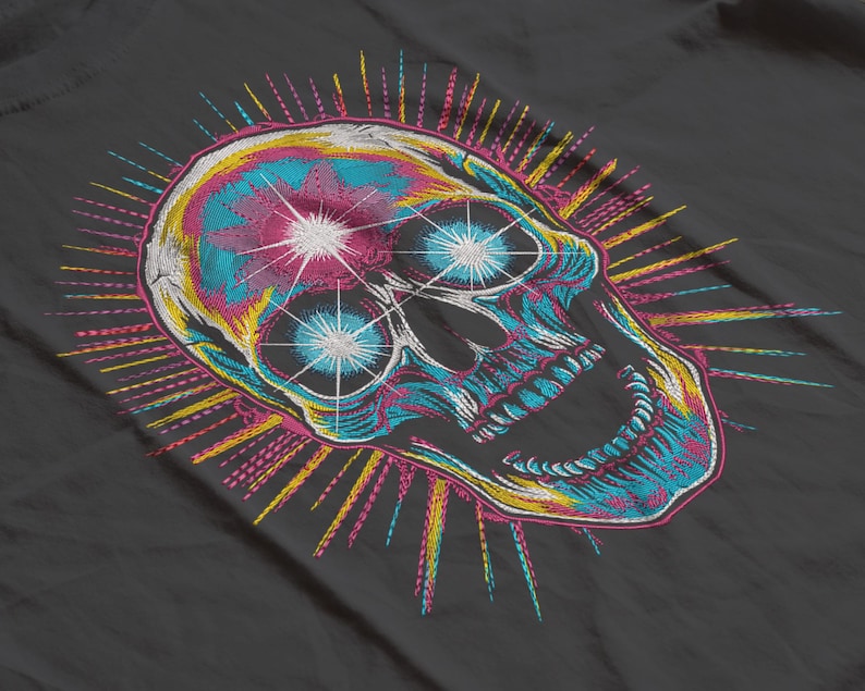 Psychedelic Skull Embroidery Design | Neon Gothic Art | Apparel & Patch ...