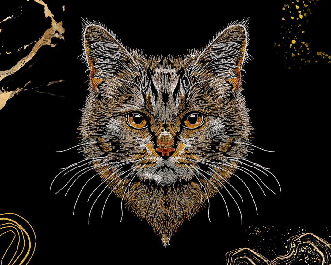 Realistic Cat Machine Embroidery Design - Detailed Animal Embroidery ...