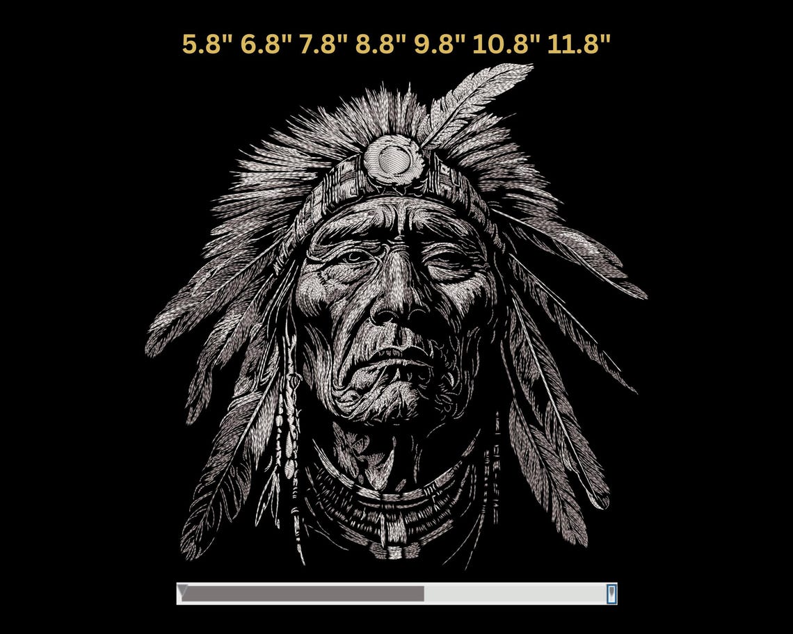 Tribal Chief Portrait Embroidery Design | Native Headdress Artwork ...