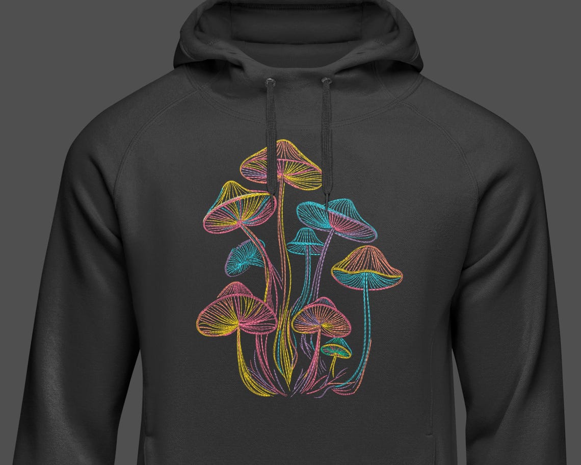 Mushroom Embroidery Design, Psychedelic Neon Art, DIY Digital Download ...