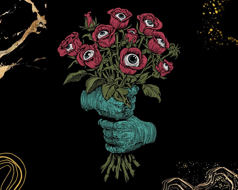 Surreal Roses Embroidery Design | Eyeball Flower Bouquet Art | Gothic ...
