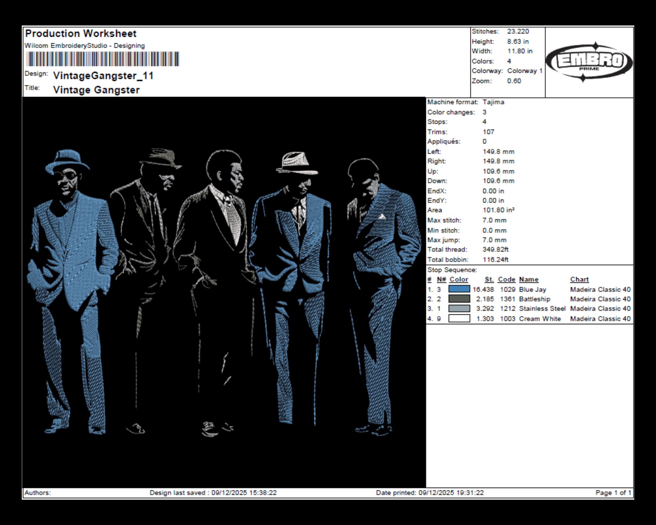 Vintage Gangster Embroidery Design | Men in Suits Silhouette | Apparel ...