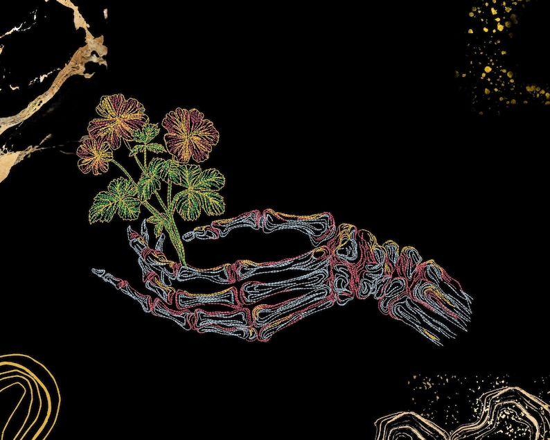 Skeleton Hand With Flowers Embroidery Design | Gothic Floral Art | for ...