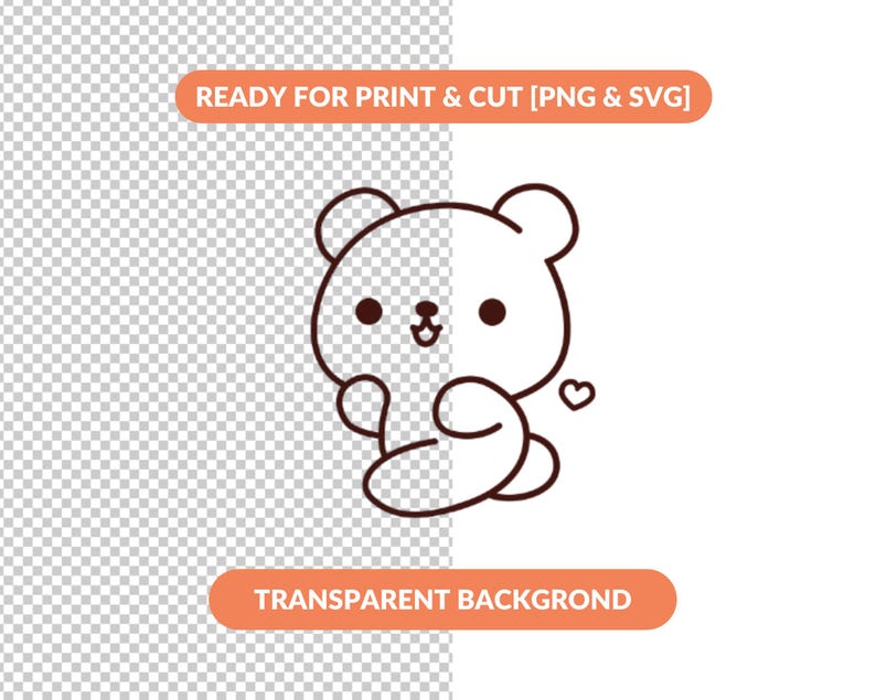 Kawaii Bear Clipart SVG PNG Cute Running Bear Design for T-shirts ...