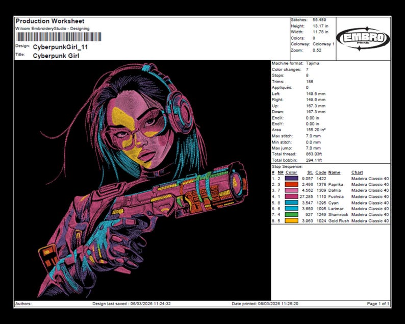 Cyberpunk Girl With Gun Embroidery Design | Neon DJ Gamer Woman ...