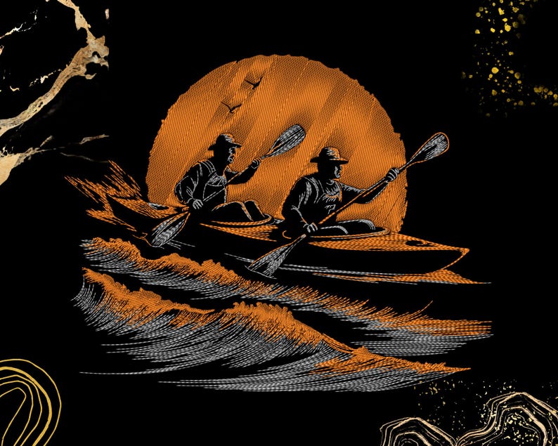 Kayak Duo Embroidery Design | Sunset Adventure Scene | Outdoor Lovers ...