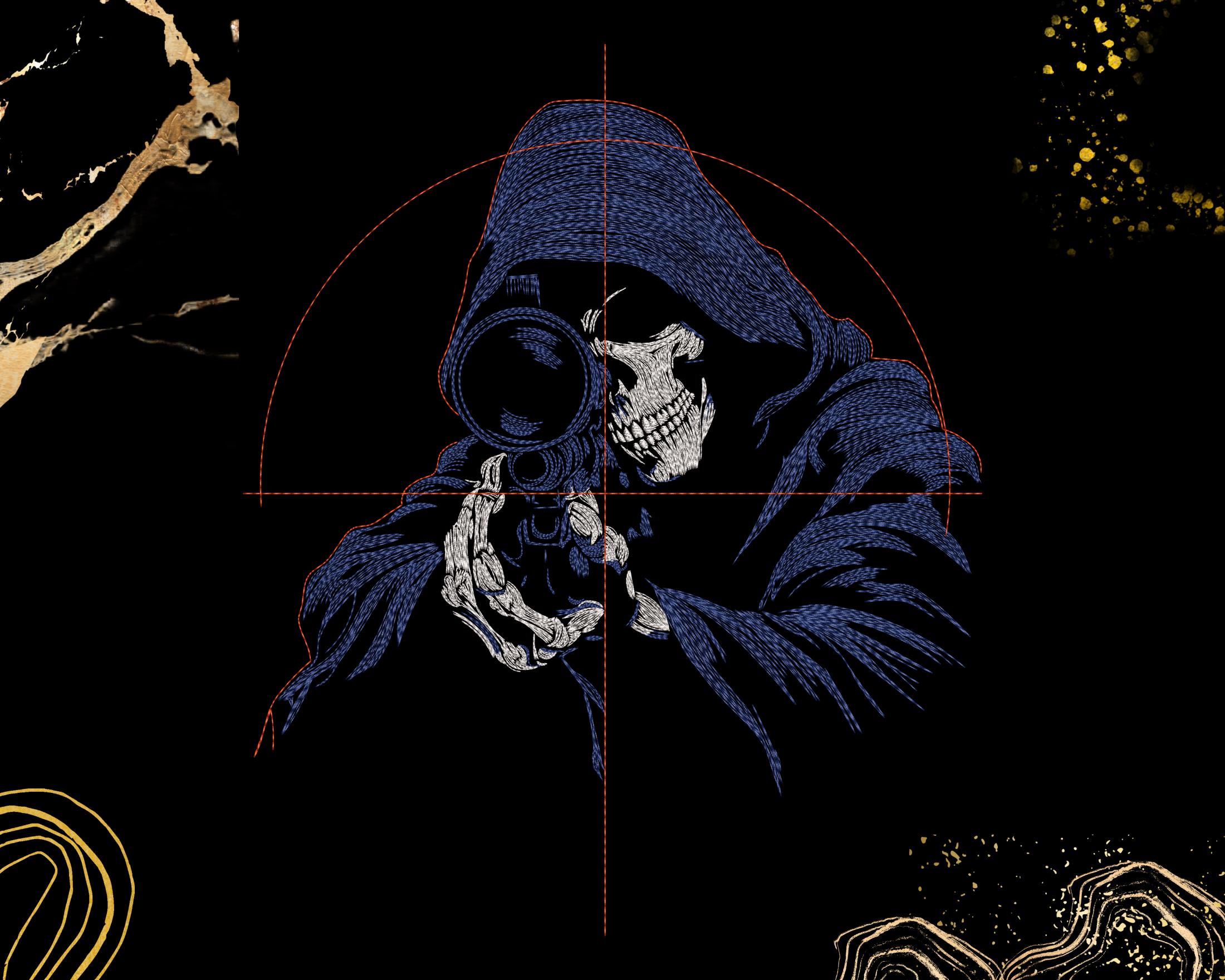 Grim Reaper Sniper Embroidery Design | Dark Skull Shooter Theme | for ...
