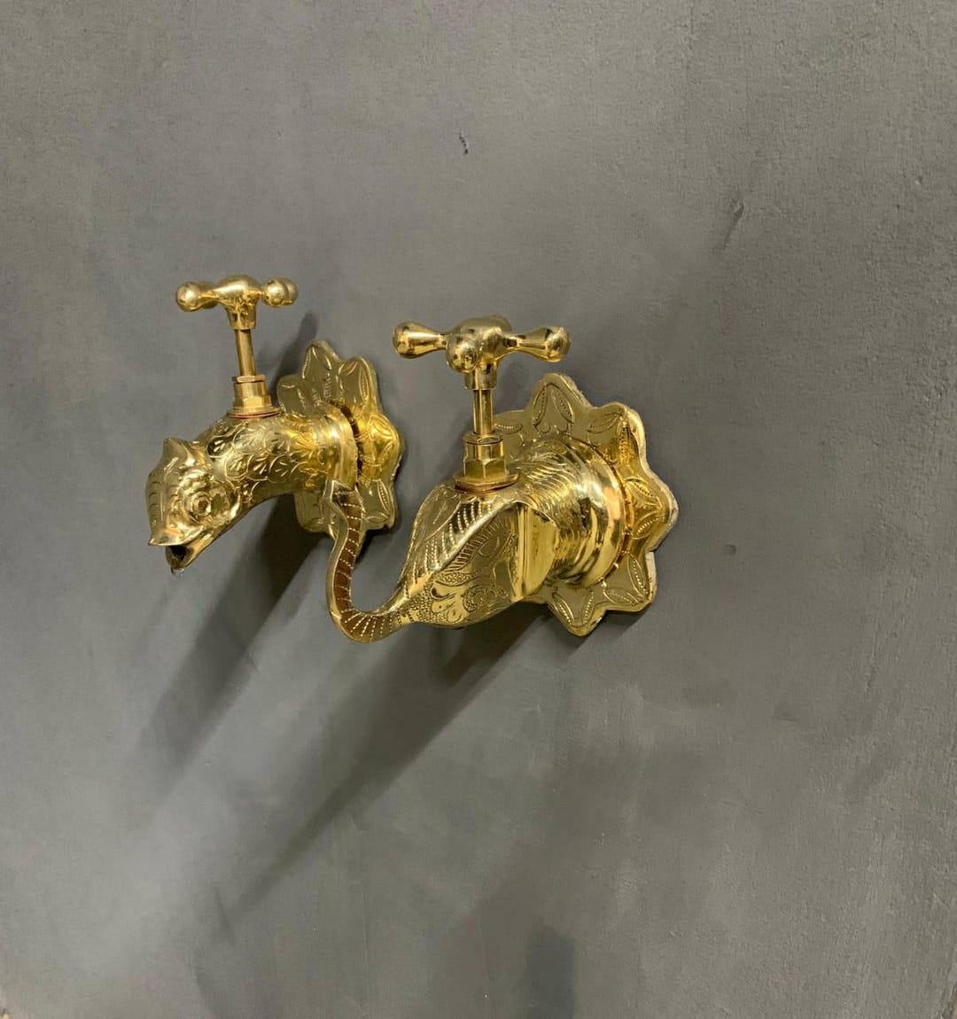 Handcrafted Brass Sink Tap– Elephant & Fish Shaped Ornate Vintage Taps ...