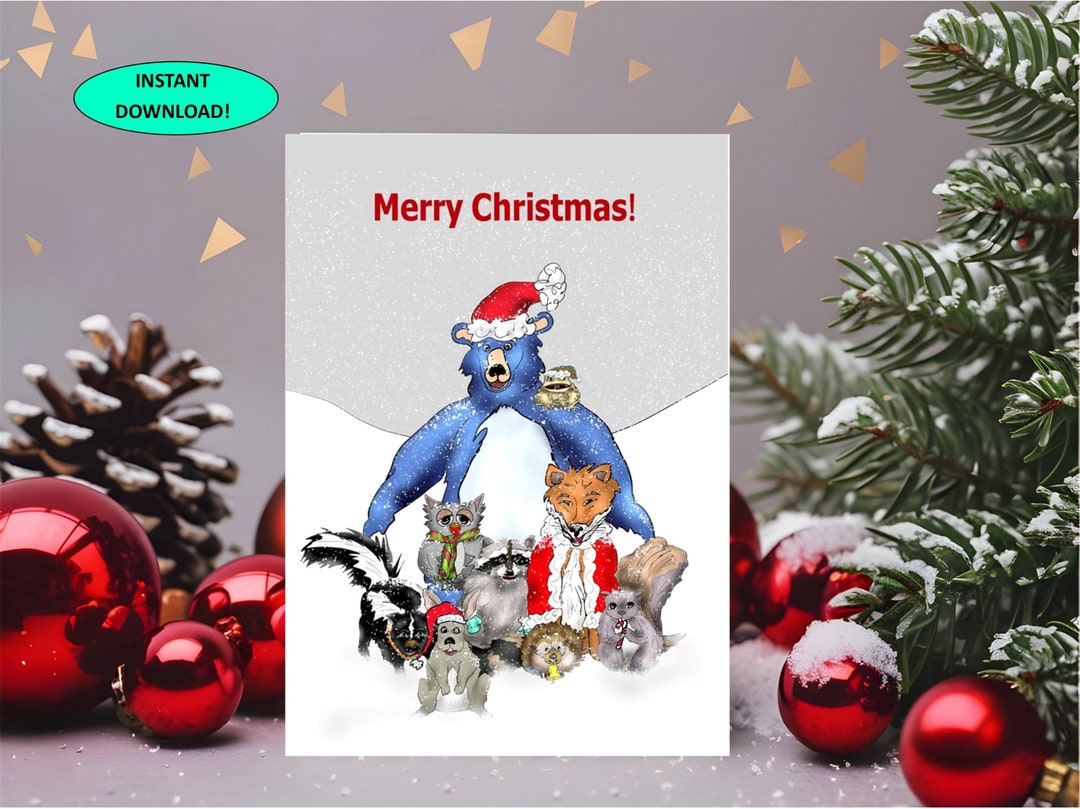 Full-size 5x7 Printable Christmas Forest Friends Card, Kids, Friends ...