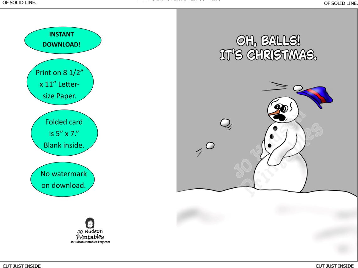 Full-size 5x7 Printable Snarky Christmas Card, Bah-humbug, Funny ...