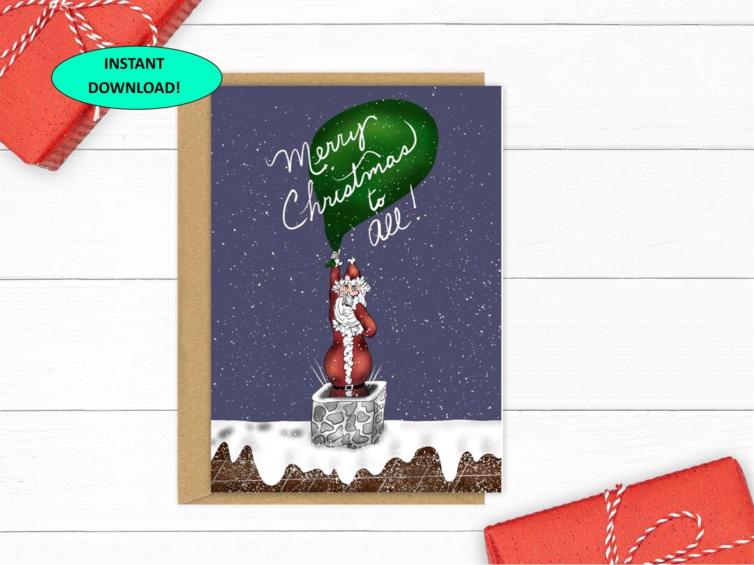 Funny Santa Down the Chimney Card, Friends, Family, Skinny Santa Series ...