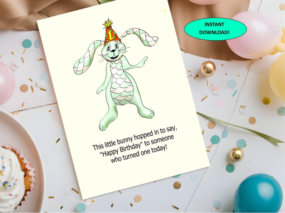 1st Birthday Bunny Card, Boy, Girl, Daughter, Son, Grandchild, Godchild ...