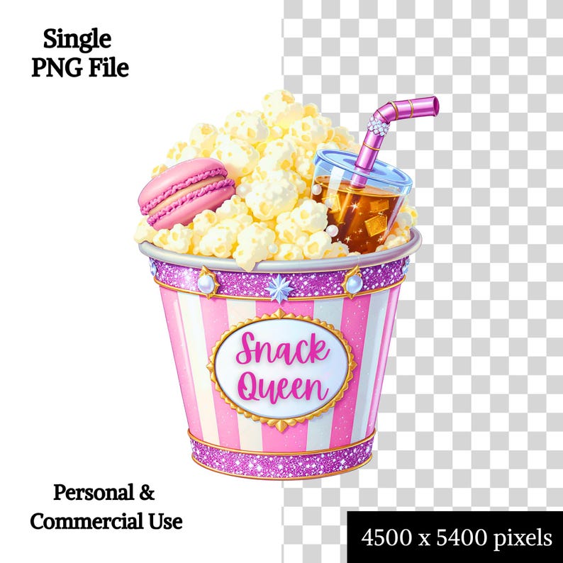 Snack Queen PNG | Glam Popcorn Clipart | Just Here for the Snacks ...