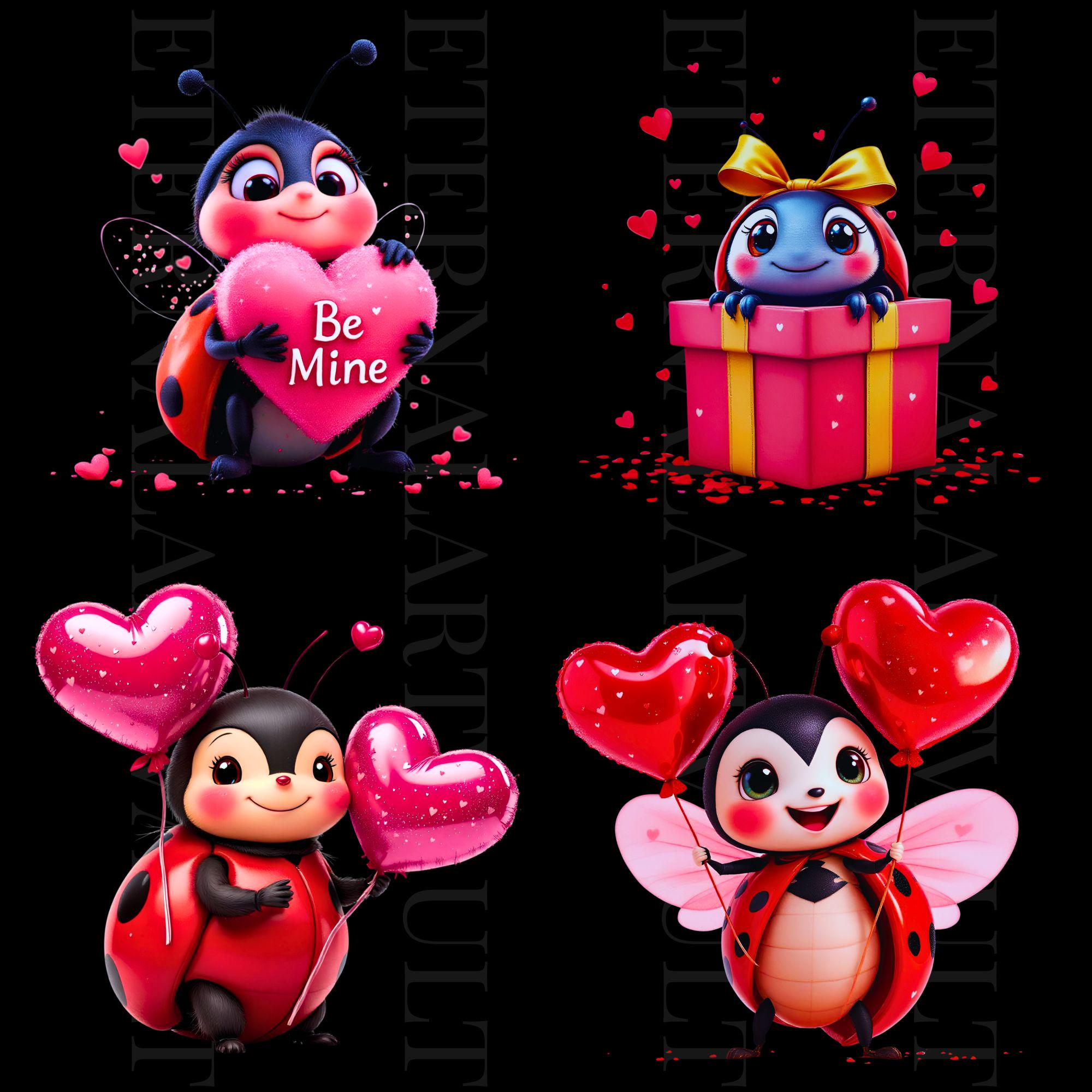 Valentine Ladybug Clipart Set | Cute Love Bug Pngs | Glossy Red Heart ...