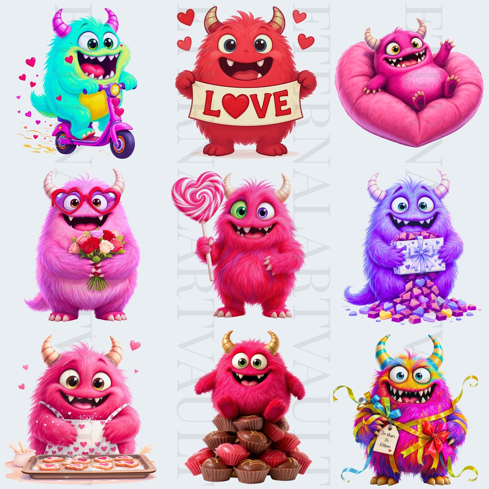 Valentine Monsters PNG Clipart Bundle | Cute Love Monsters Clipart ...