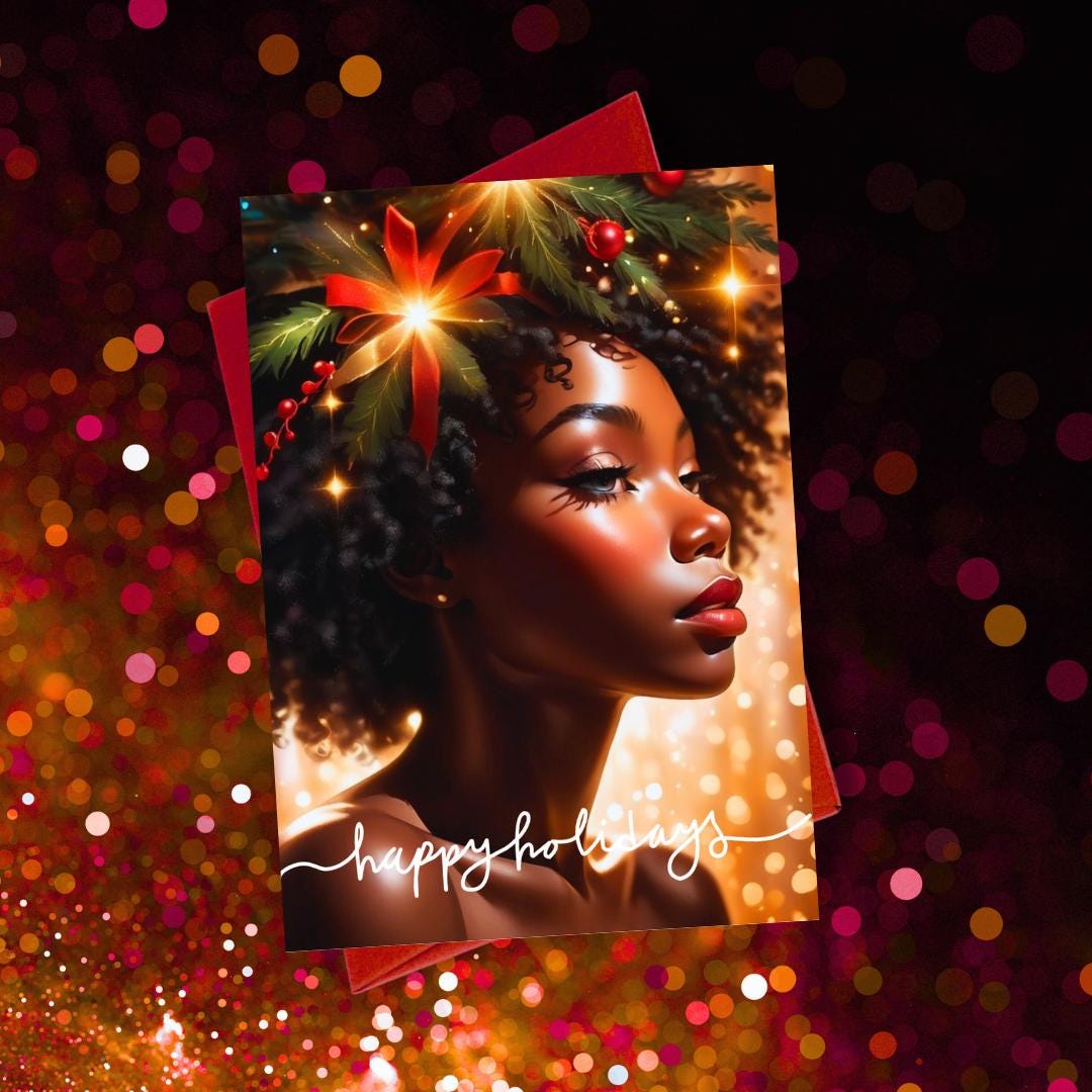 Luxury Black Woman Holiday Card Afrocentric Happy Holidays Greeting ...