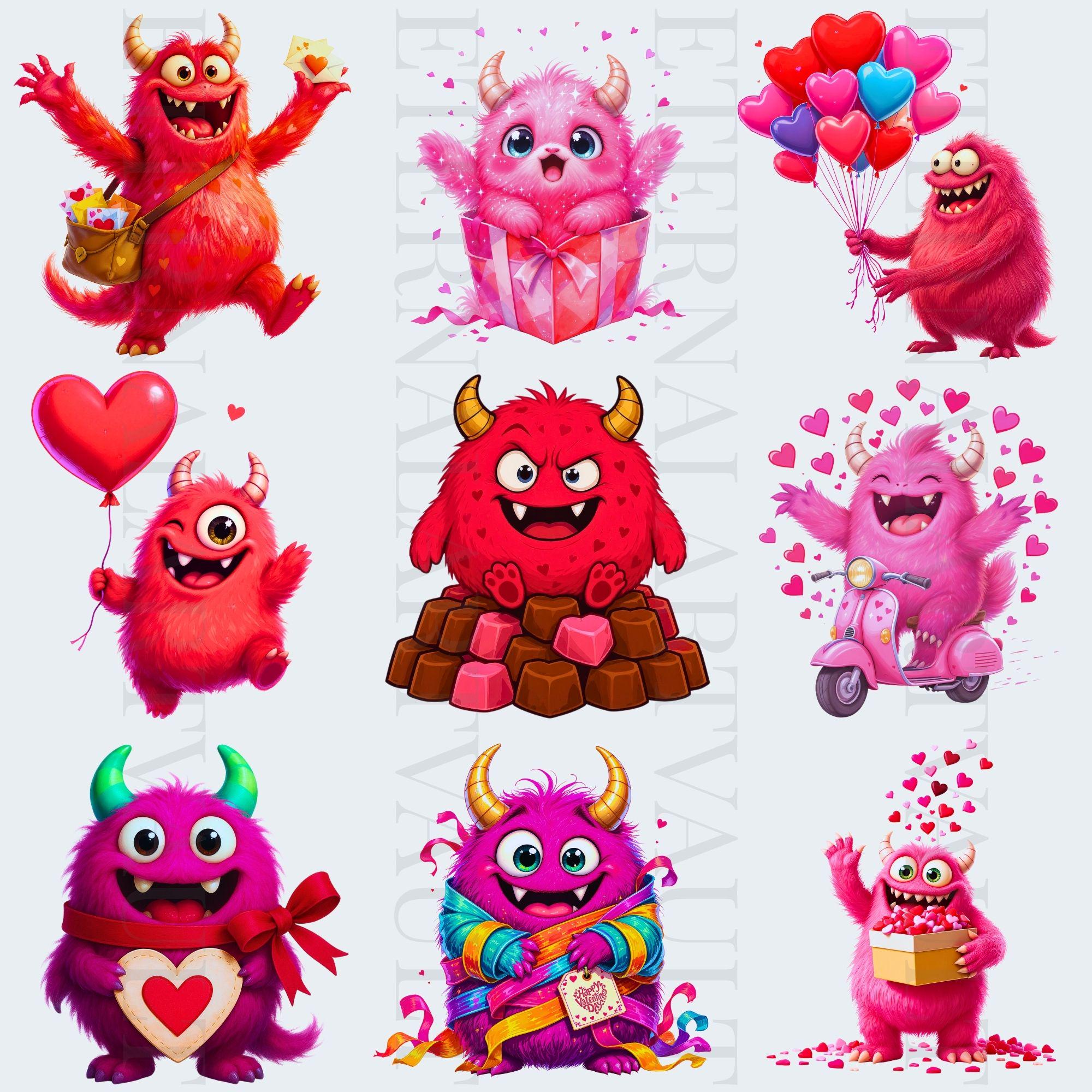 Valentine Monsters PNG Clipart Bundle | Cute Love Monsters Clipart ...