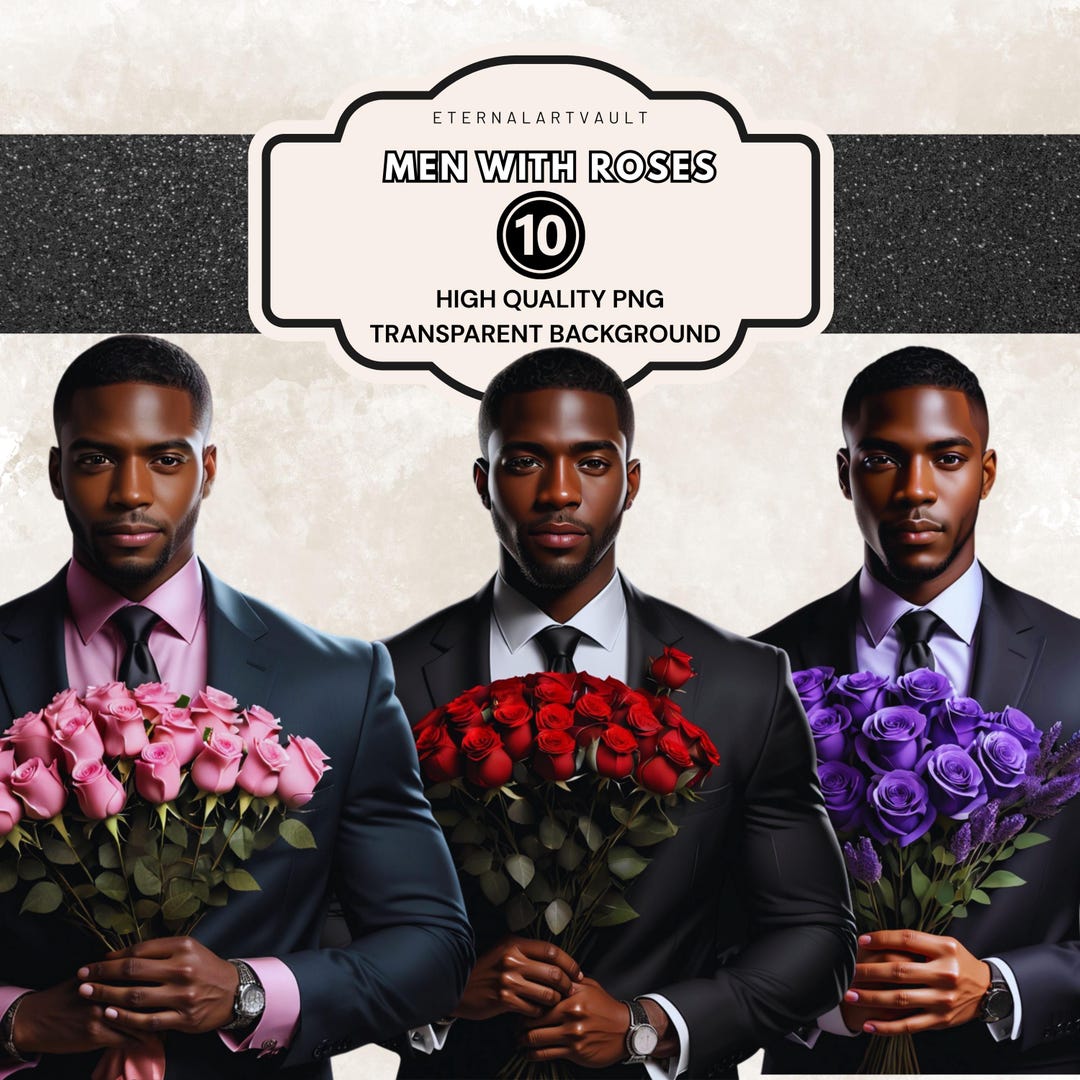 Romantic Men Holding Roses PNG Clipart Bundle | Valentine’s Day ...