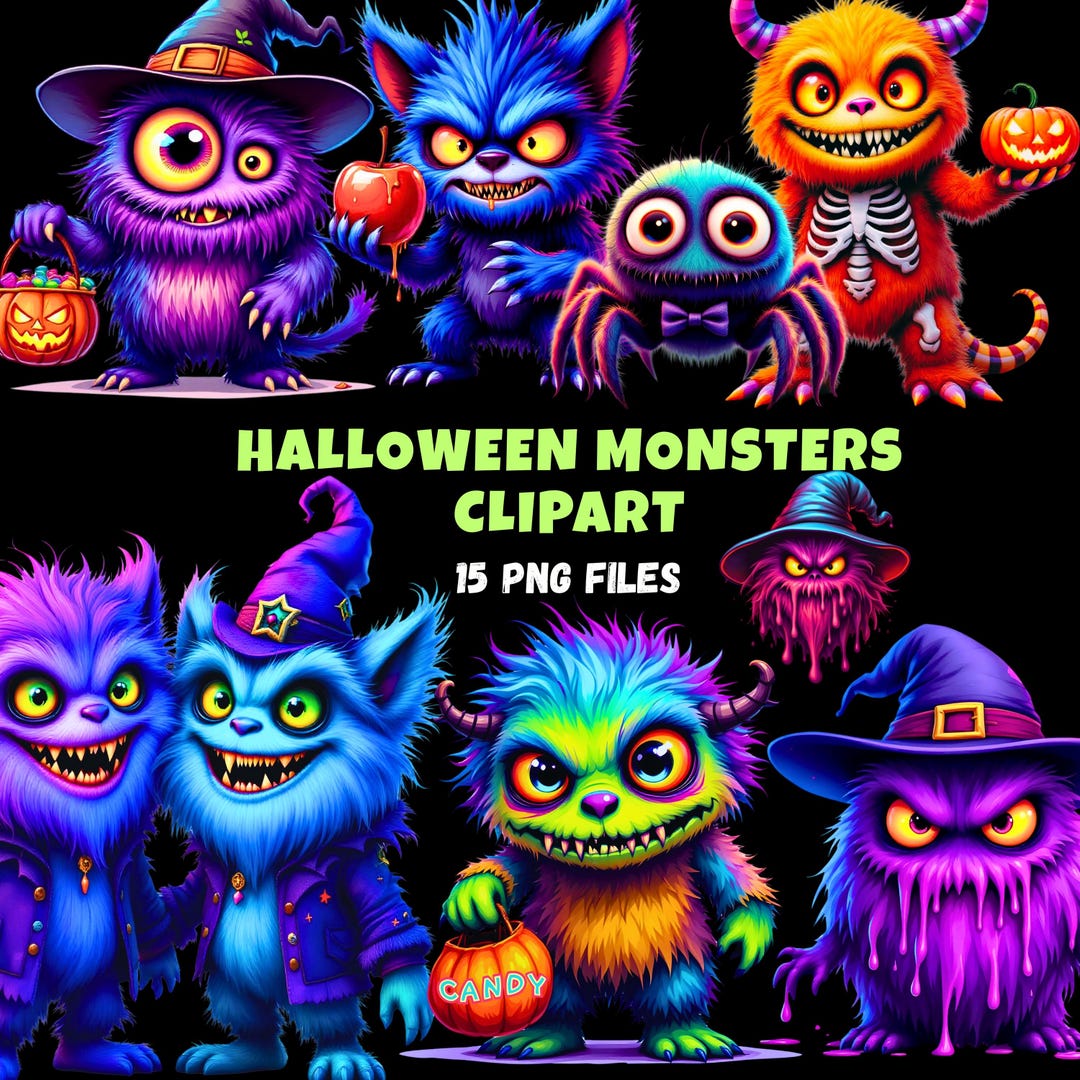 Halloween Monster Clipart PNG | Scary but Cute Spooky Creatures | Funny ...
