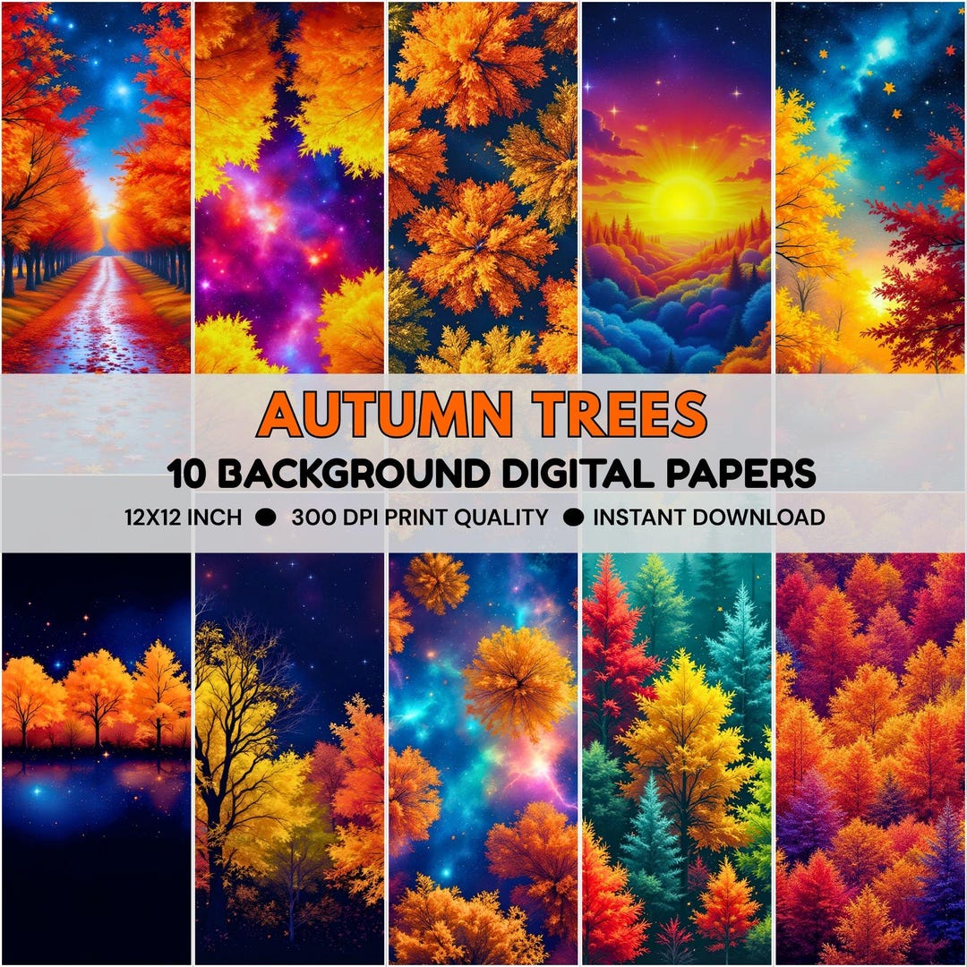 Autumn Trees Digital Paper | Background Fall Backgrounds | Colorful ...