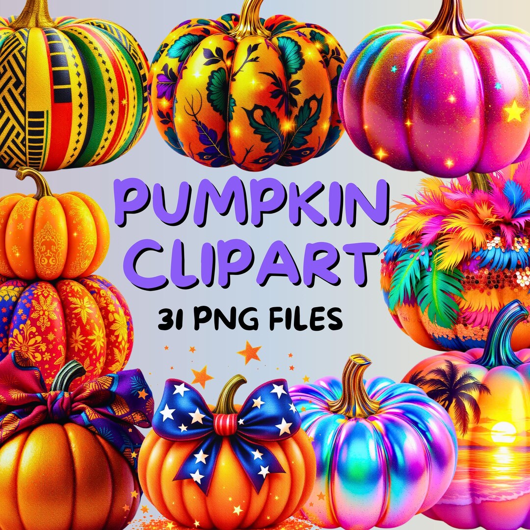 Rainbow Pumpkin Clipart Bundle - 31 Colorful Halloween Fall Pumpkins ...
