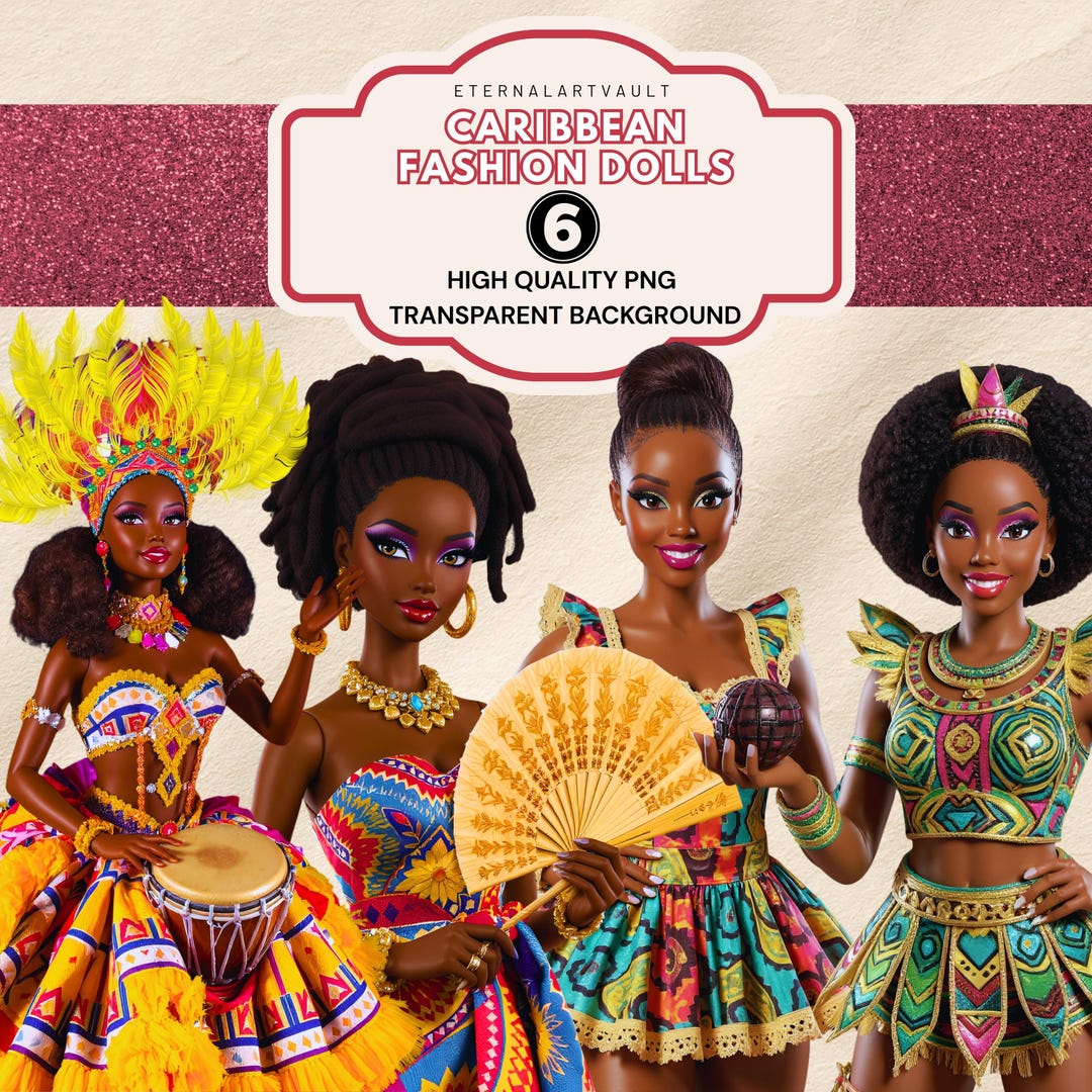 Black Dolls Clipart: Caribbean Costumes | African American Doll PNG ...
