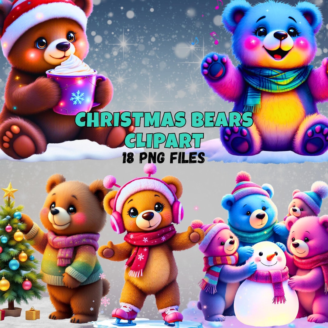 Holiday Christmas Bear Clipart PNG: Festive Winter Teddy Bear ...