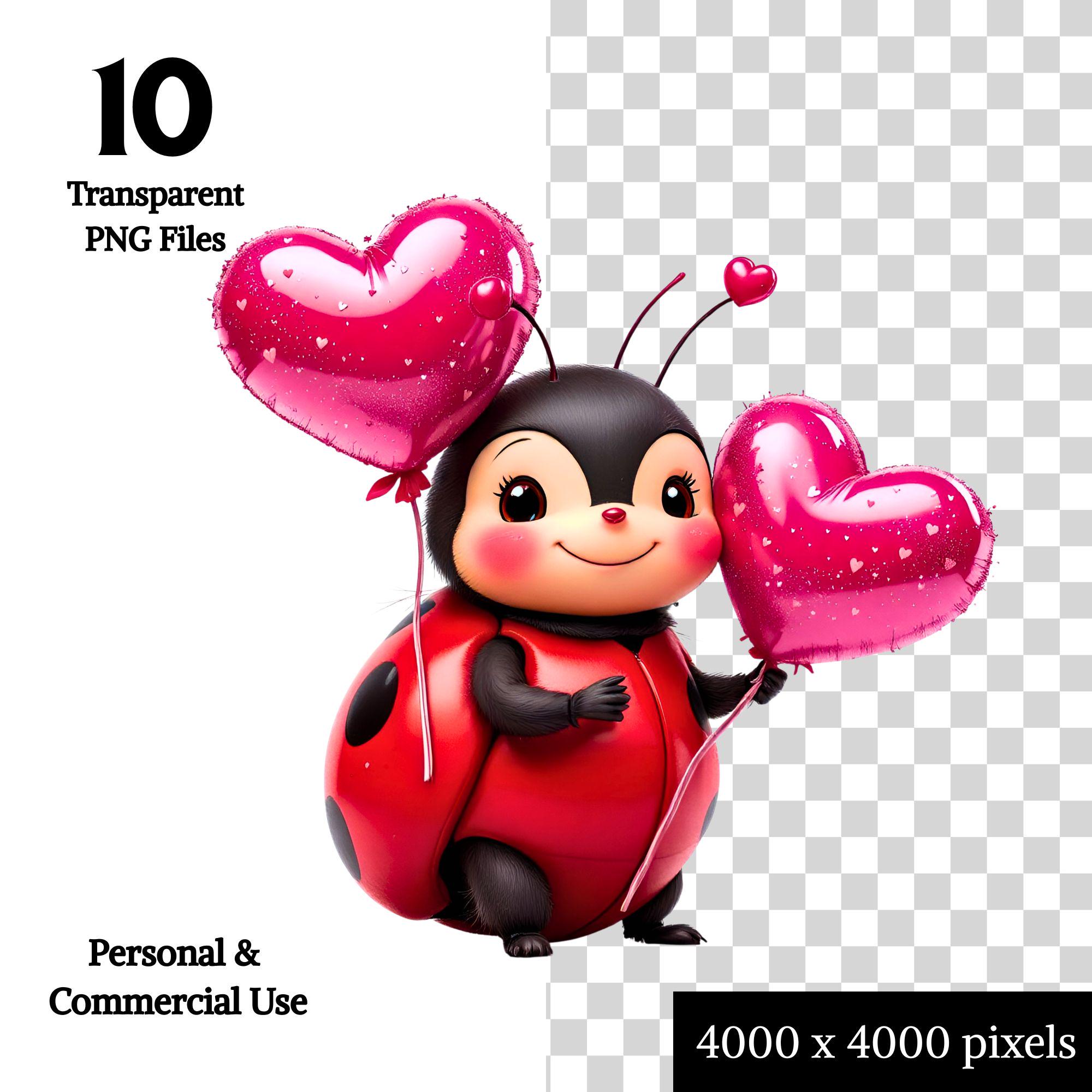 Valentine Ladybug Clipart Set | Cute Love Bug Pngs | Glossy Red Heart ...