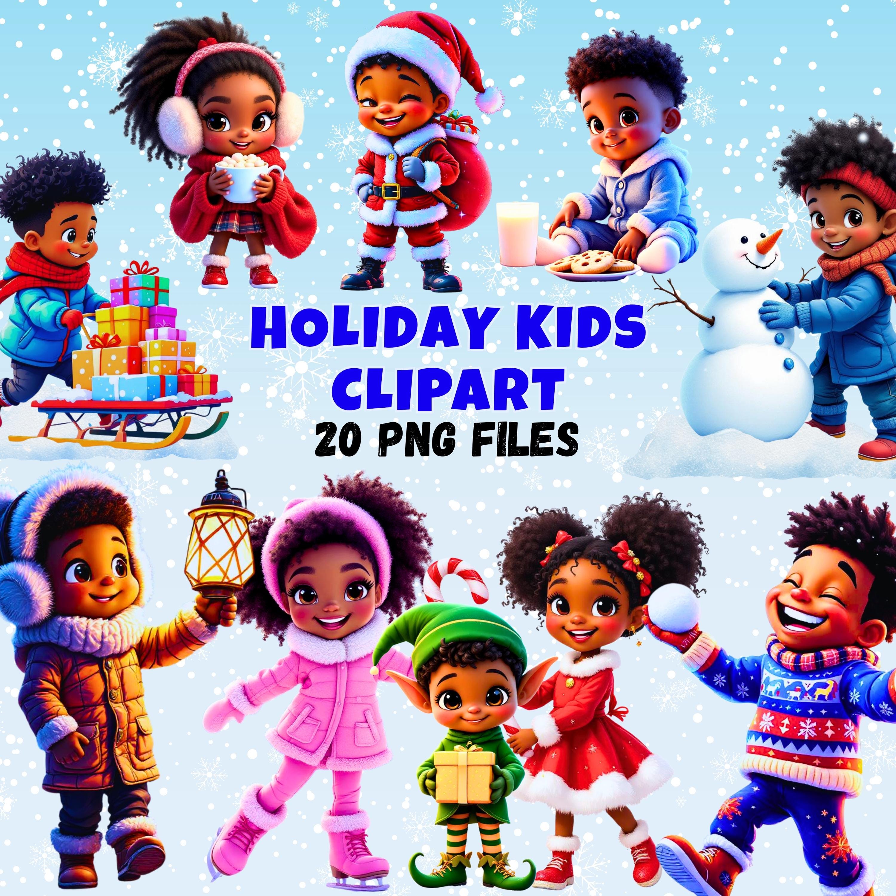 Christmas Kids Clipart PNG | African American Children | Holiday Kids ...