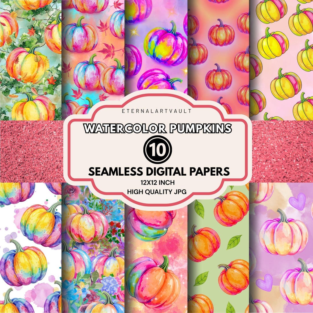 Pastel Watercolor Pumpkin Seamless Pattern, Pretty Autumn Pumpkin ...