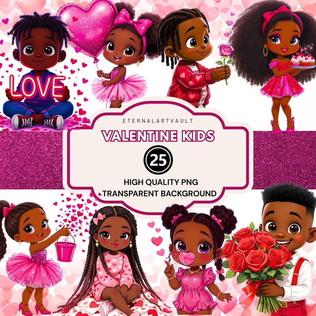 Valentine Love Kids Clipart PNG | African American Children | Black Boy ...