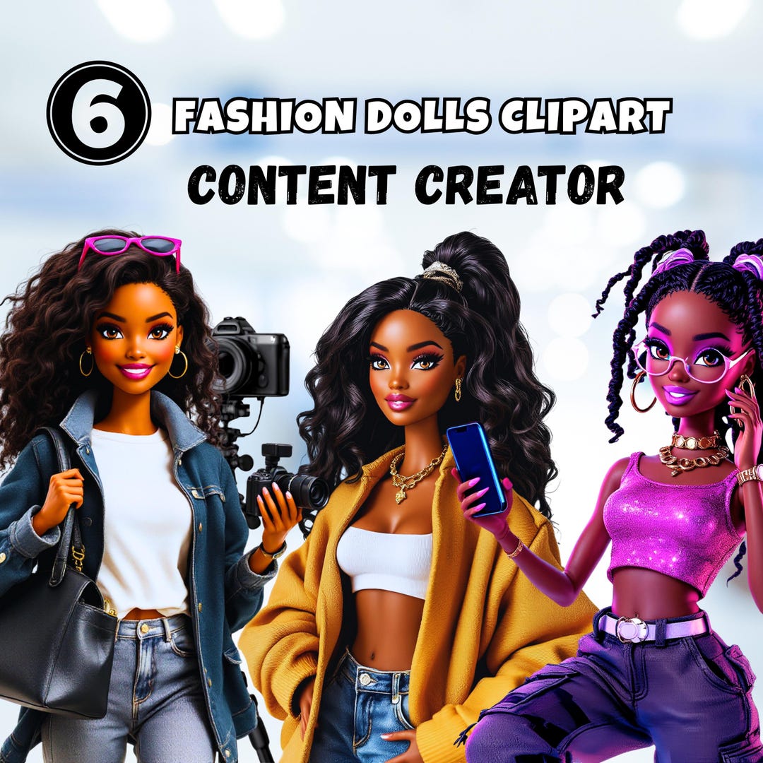 Black Dolls Content Creator PNG Set | Vlogger, Podcaster, Tiktok ...