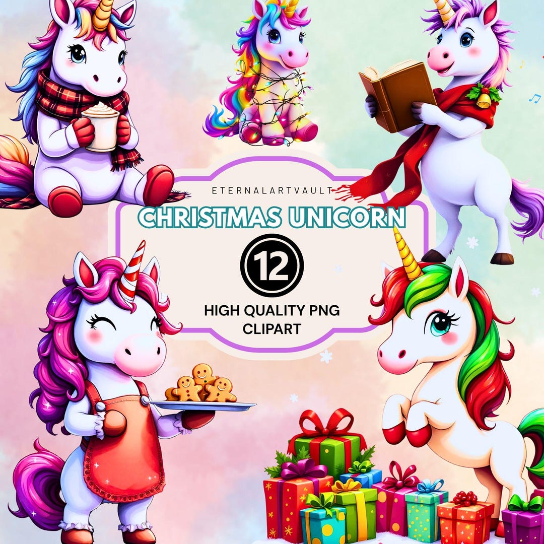 Christmas Unicorn Clipart Bundle | Cute Holiday Unicorns PNG | Santa ...