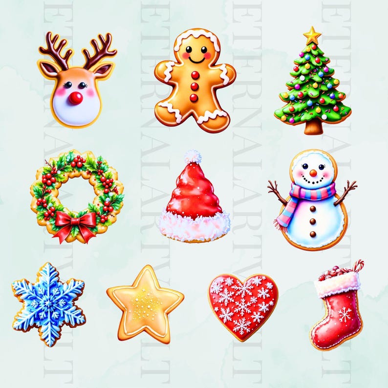 Watercolor Christmas Cookies Clipart Set | Bold Colorful Holiday Sugar ...