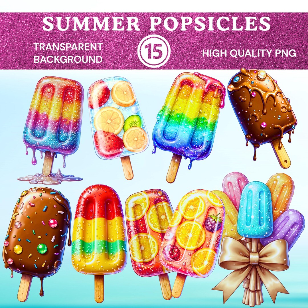 Summer Popsicle PNG Set, Colorful Ice Cream Clipart, Glossy Dessert ...