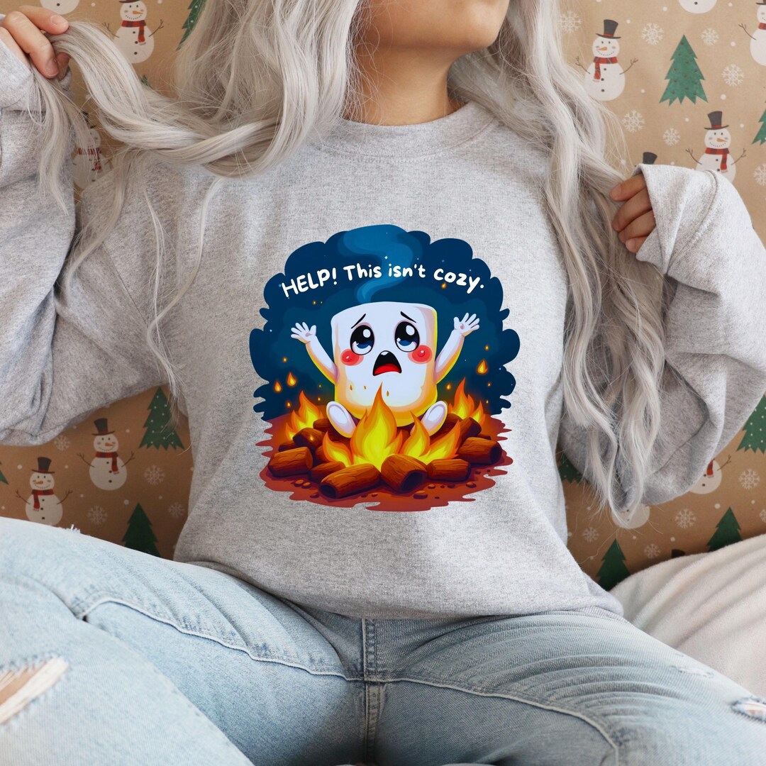 Funny Campfire Sublimation PNG – Cute Scared Marshmallow Clipart, Cozy ...
