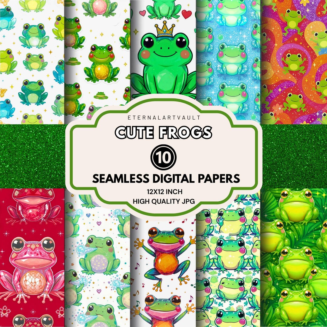 Jewel Tone Frog Seamless Digital Paper | Cute Cartoon Frogs Pattern ...