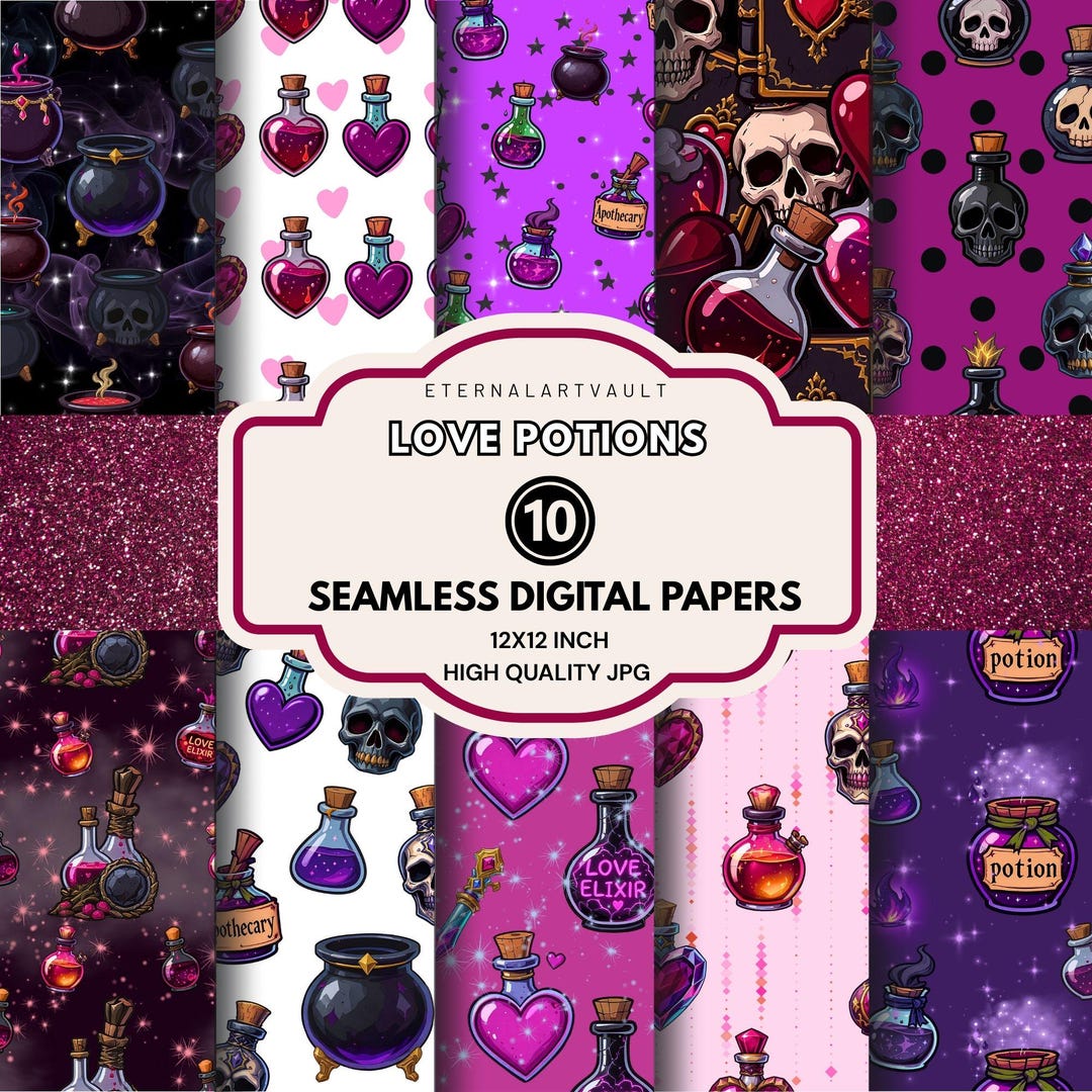 Love Potion Seamless Paper Set | Gothic Potion Digital Paper | Magical ...