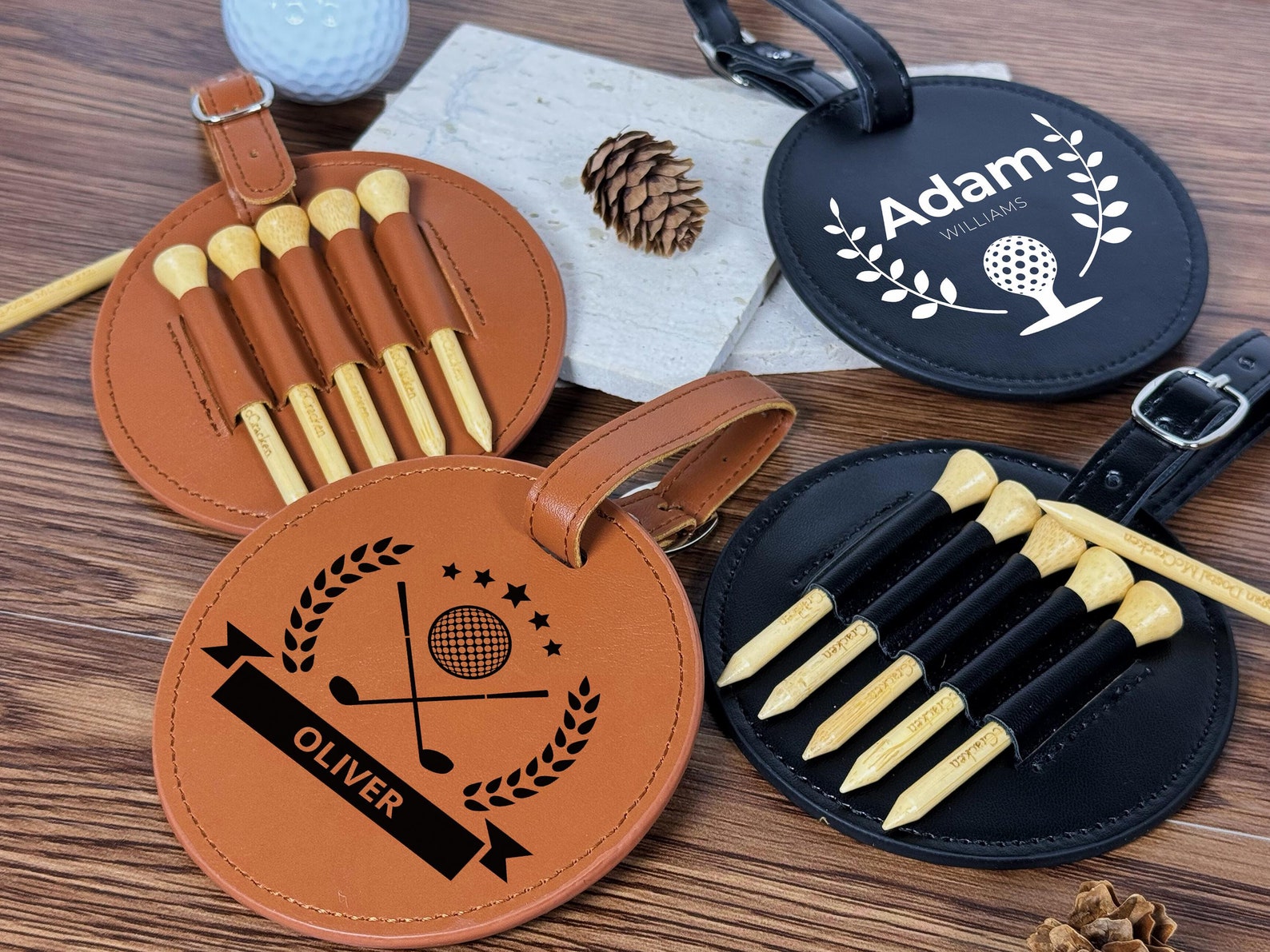 Personalized Leather Golf Bag Tag With Tees,custom Golf Accessories ...